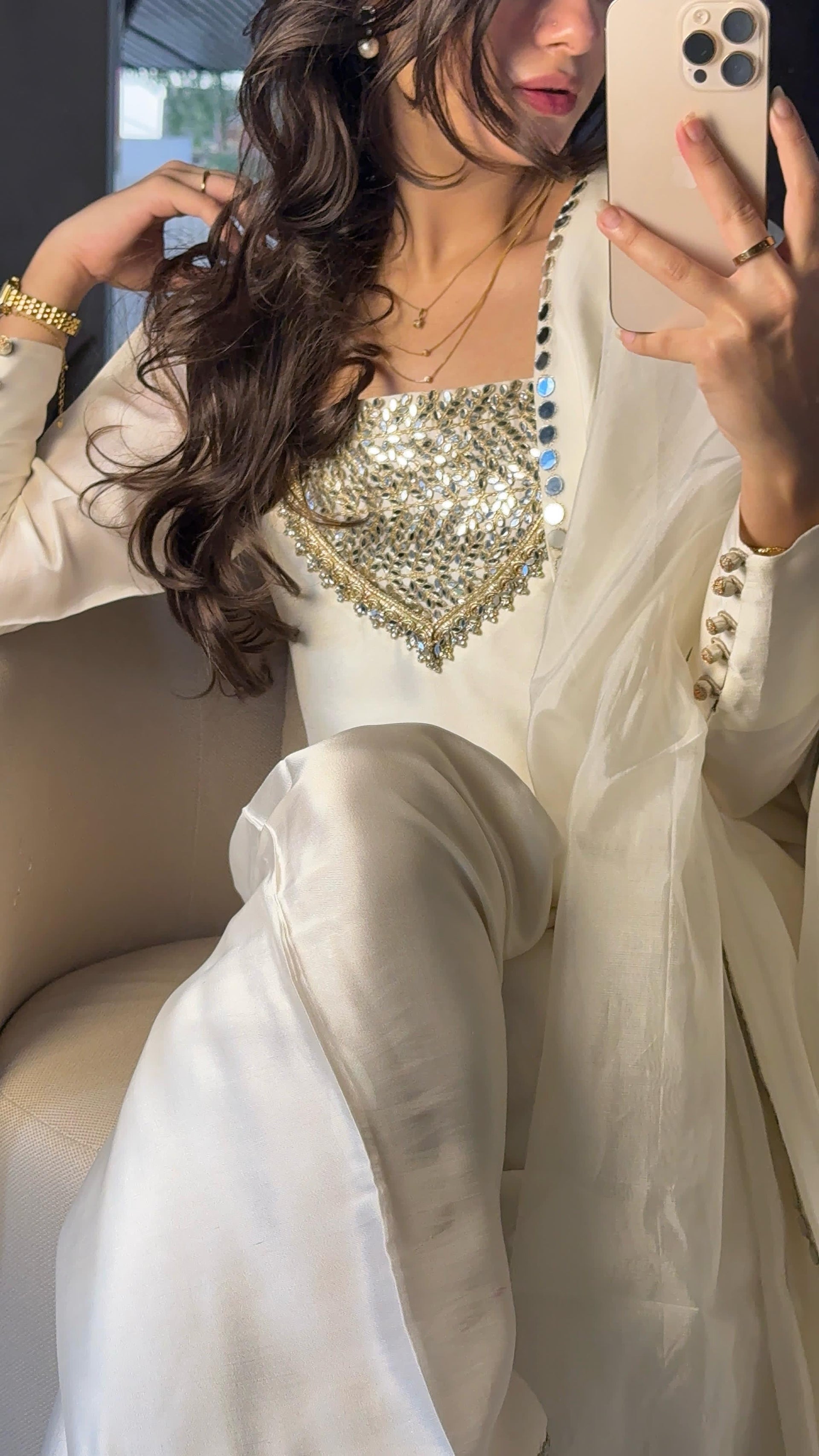 Organza Light Mirror Work Dupatta – Zainab Shamsi Studio